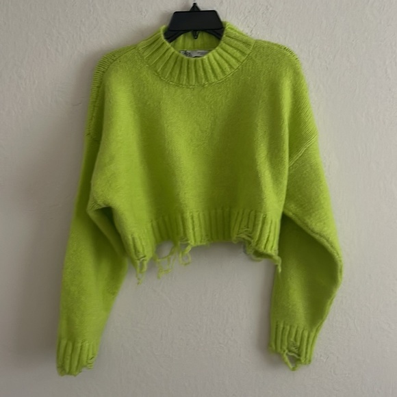 Zara | Sweaters | Zara Neon Ripped Crop Sweater | Poshmark